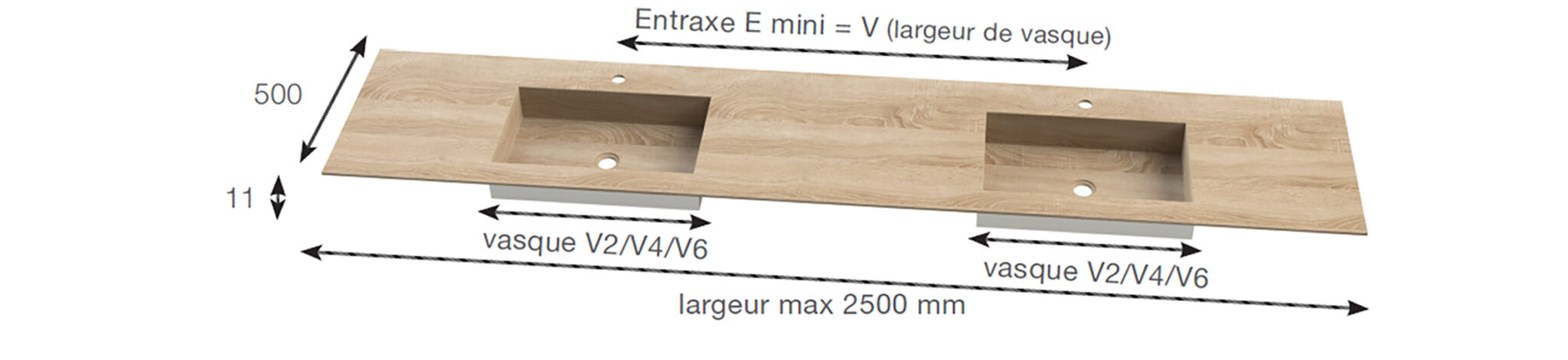 Plan cuve intégrée Natura, CEDAM meubles de salle de bains